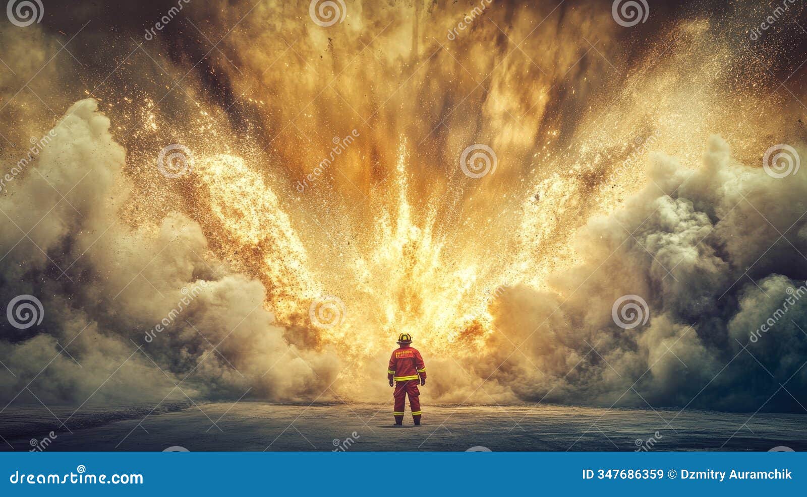 A Digital Artwork Portrays a Brave Firefighter with an Axe, Positioned ...