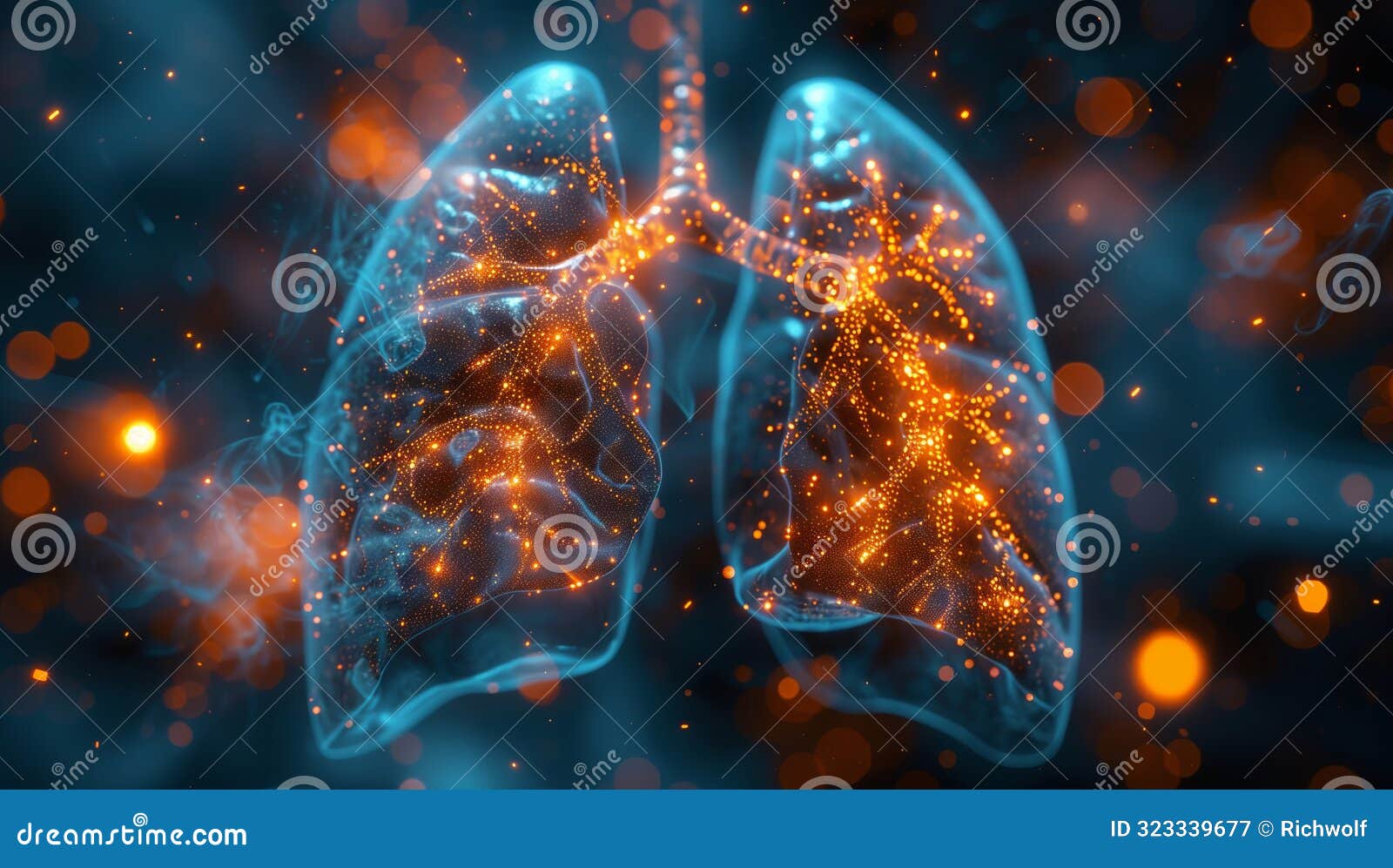 3D Visualization Of Lungs With Neon Light Effects In Futuristic ...
