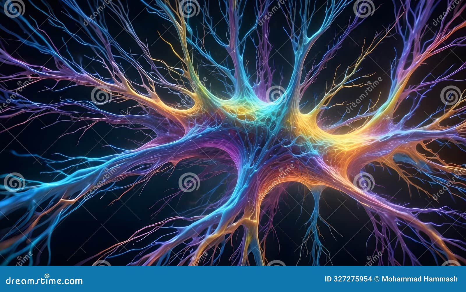 A Digital Artwork Representing A Microscopic View Of A Glowing Neuron ...