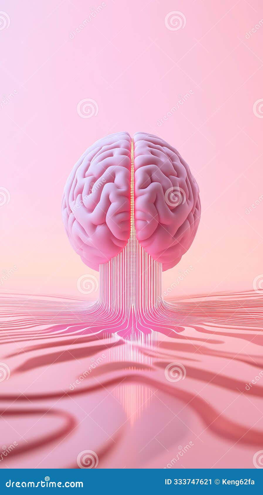 Abstract Brain With Data Streams In A Soft Pink Gradient Environment ...