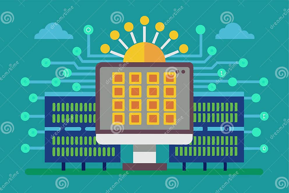 A Digital Artwork Showcasing a Computer Surrounded by Binary Code and a Radiant Sun, Symbolizing ...