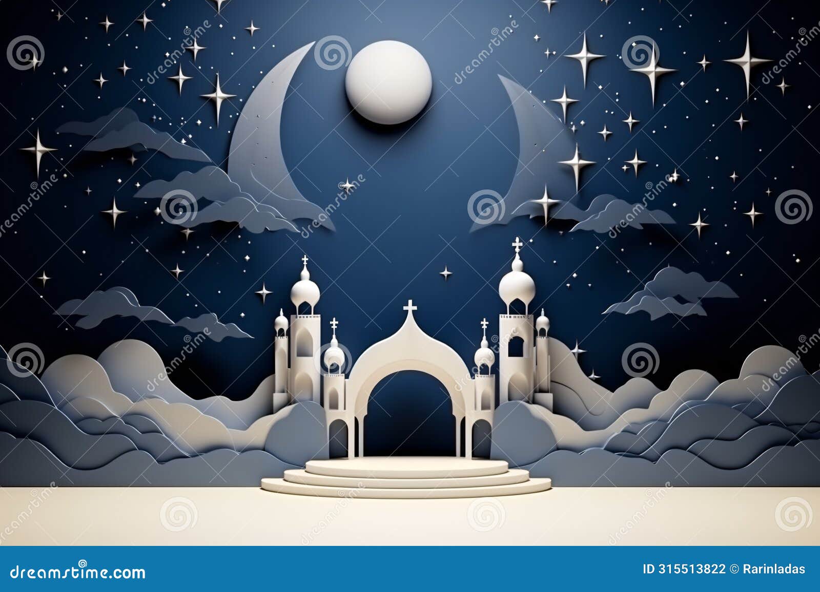 A Digital Artwork Shows a Crescent Moon and Stars Above a Castle with ...