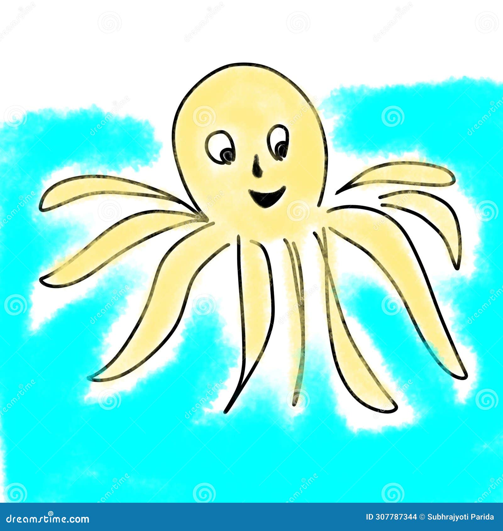 Digital Artwork of a Yellow Coloured Octopus with Several Tentacles ...