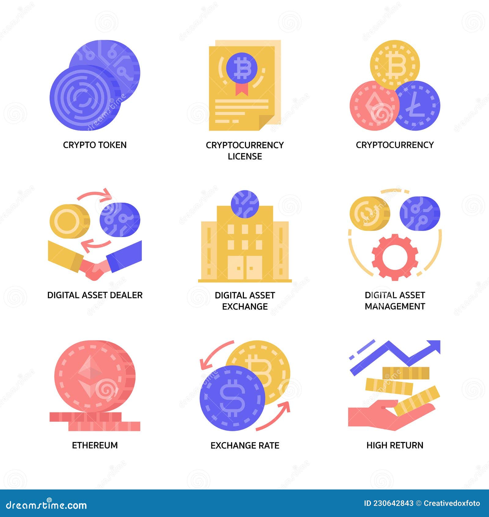 Digital Asset Icons Set stock vector. Illustration of style - 230642843