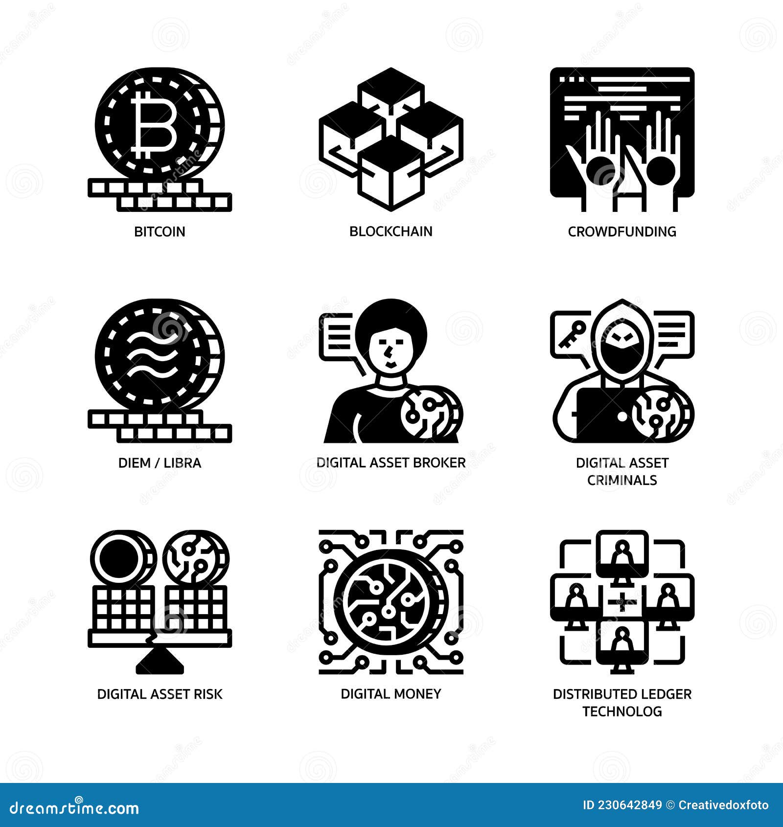 Digital Asset Icons Set stock vector. Illustration of technology ...