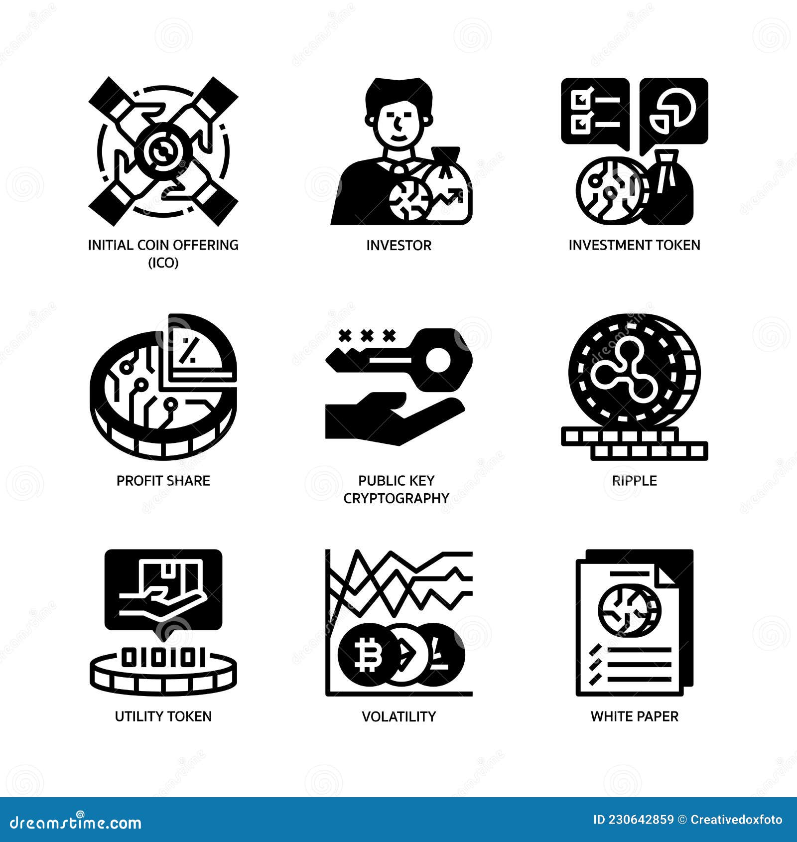 Digital Asset Icons Set stock vector. Illustration of asset - 230642859