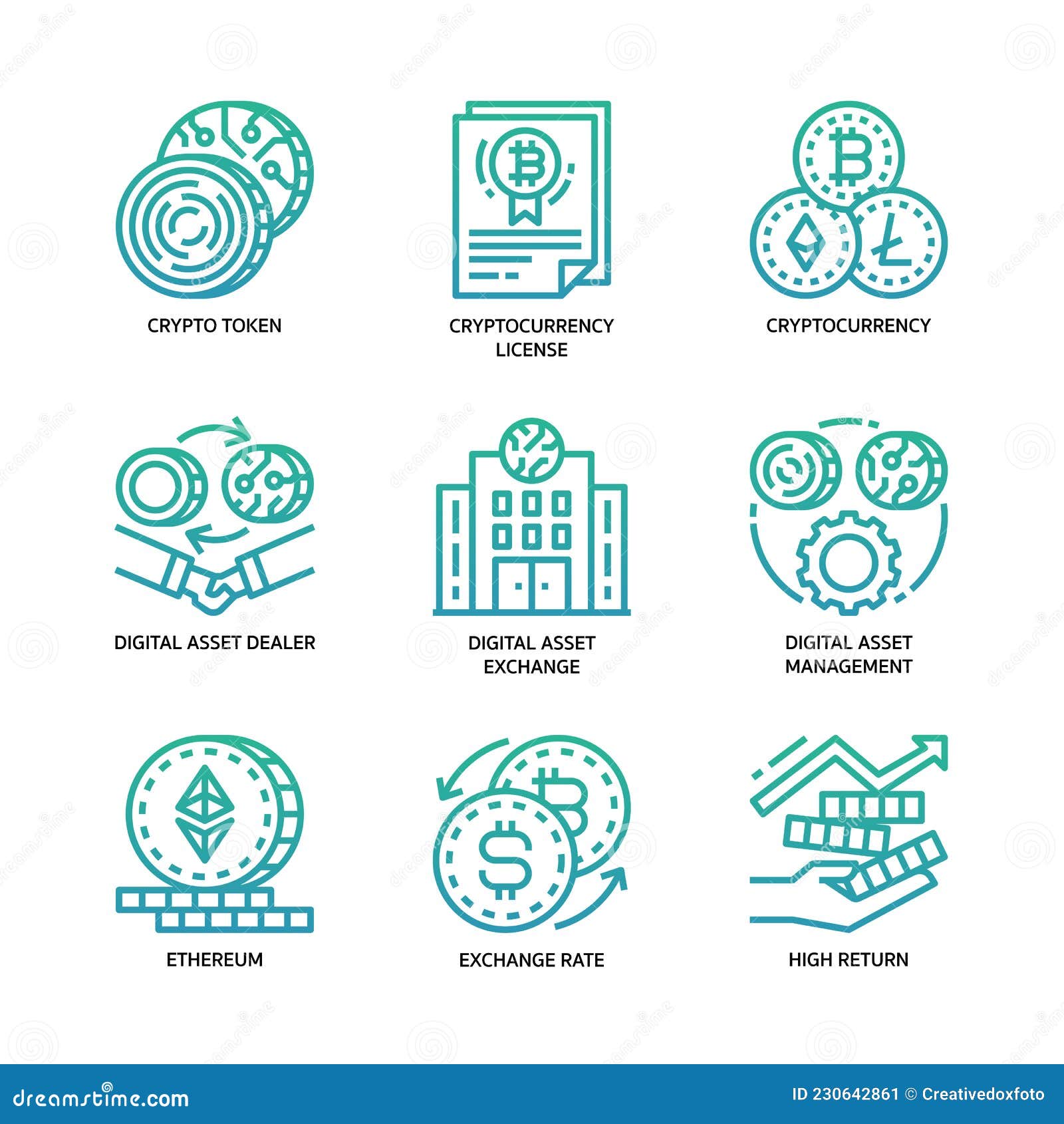 Digital Asset Icons Set stock vector. Illustration of ethereum - 230642861
