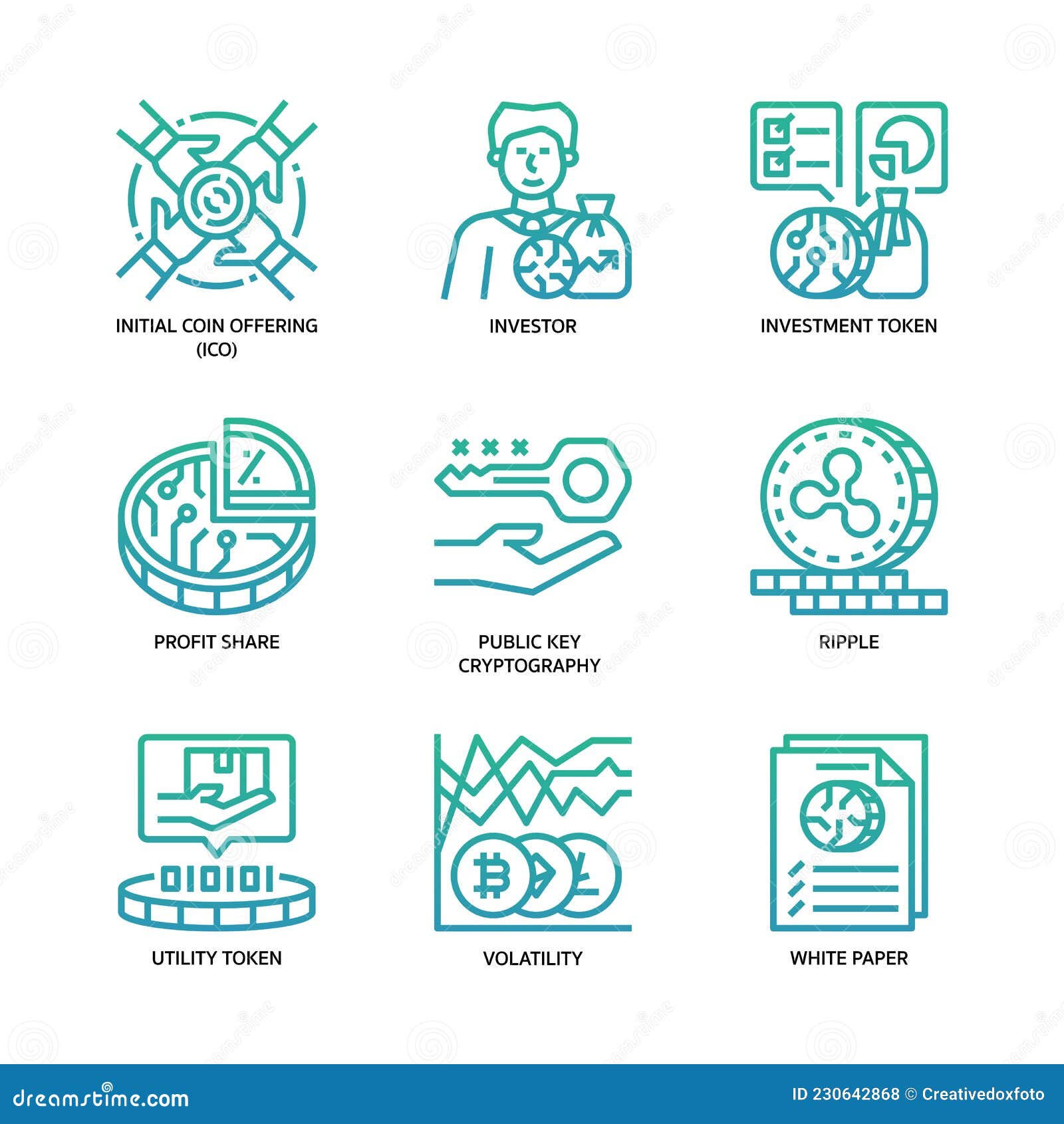 Digital Asset Icons Set stock vector. Illustration of gradient - 230642868