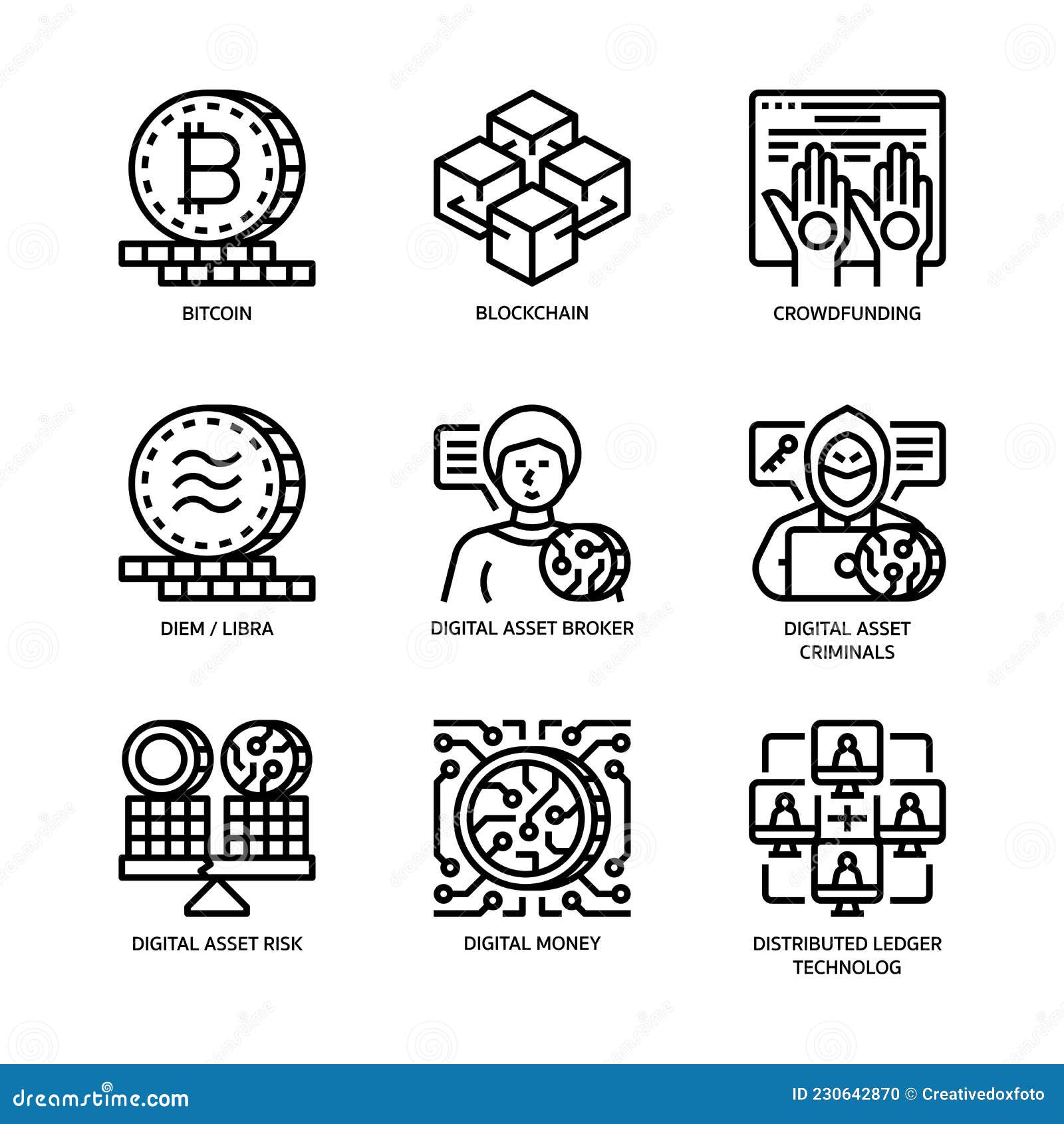 Digital Asset Icons Set stock vector. Illustration of style - 230642870
