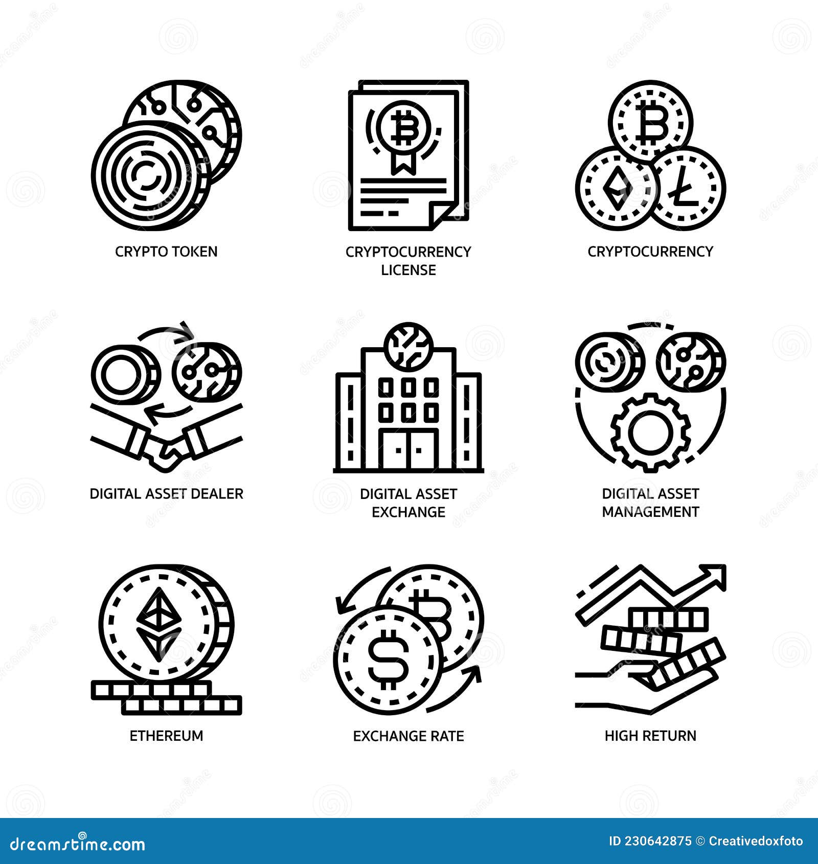 Digital Asset Icons Set stock vector. Illustration of vector - 230642875