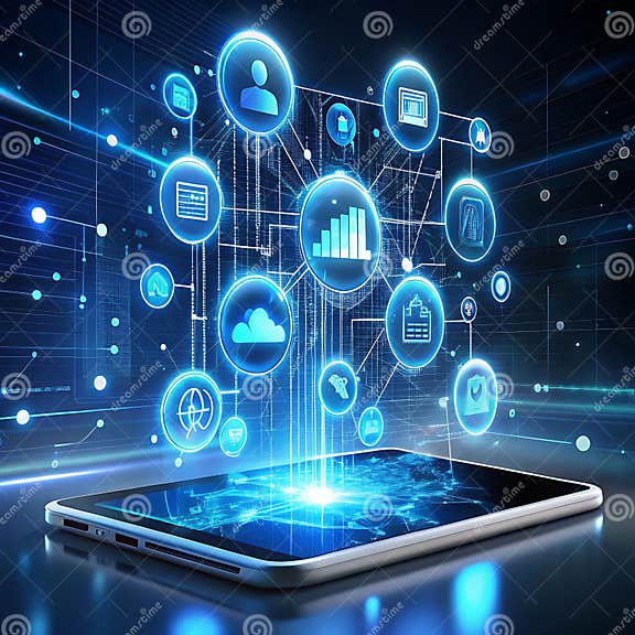 Digital Assistant Interface with Floating Data Stock Illustration ...