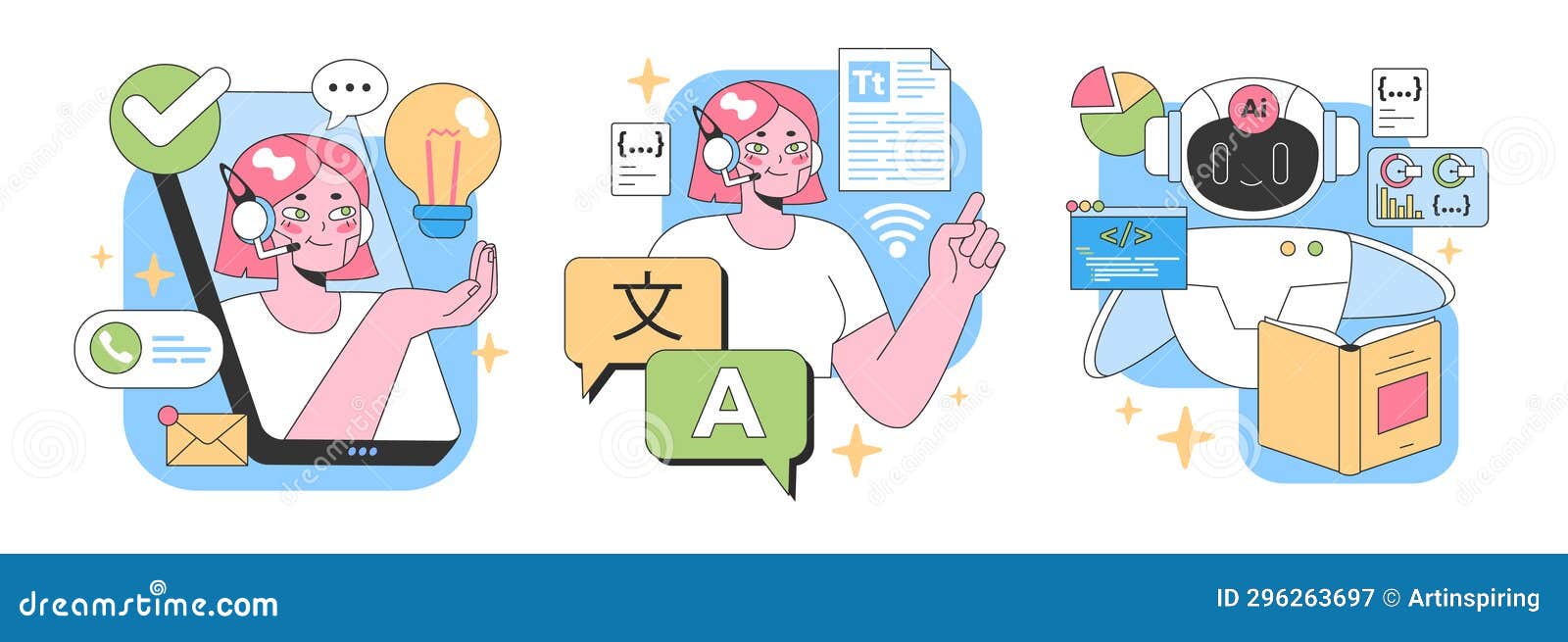 Digital Assistants Unleashed Set. Flat Vector Illustration Stock ...