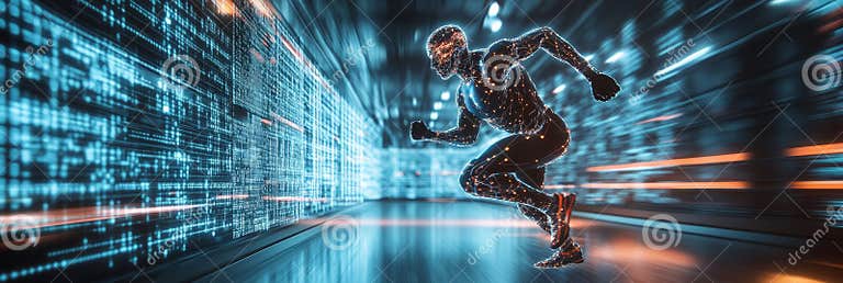 Digital Athlete Running through Stream of Data in Cyberspace ...