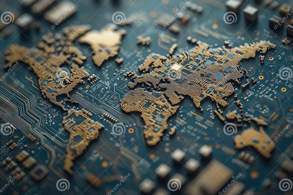 Digital Atlas: World Map Crafted from Microchips, Modern World S ...