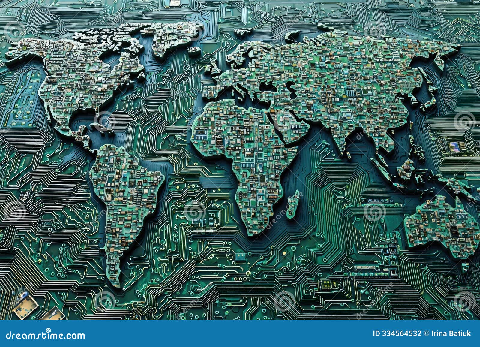 Digital Atlas: World Map Crafted from Microchips, Modern World S ...