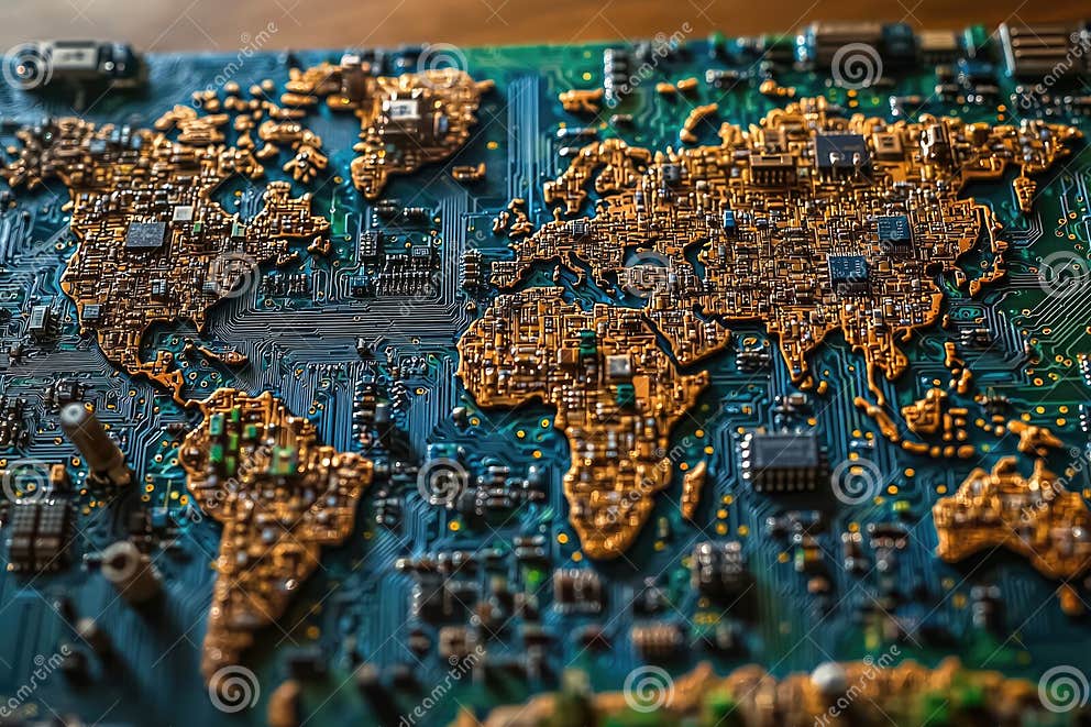 Digital Atlas: World Map Crafted from Microchips, Modern World S ...