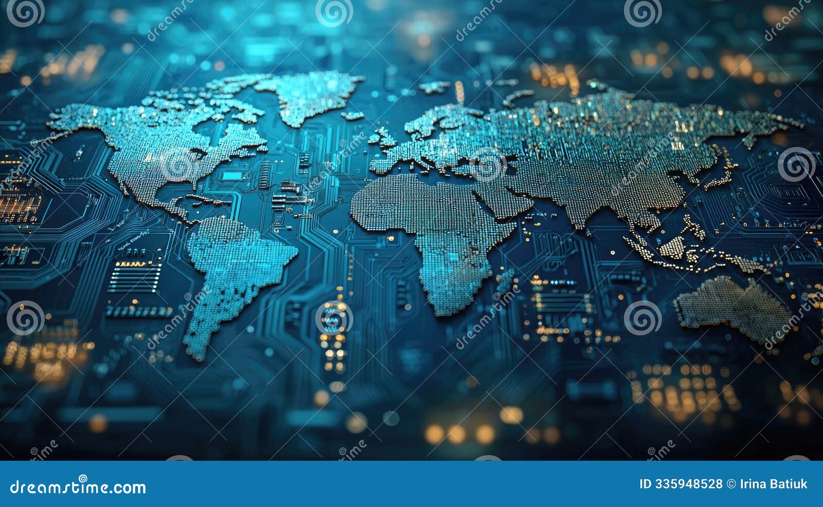 Digital Atlas: World Map Crafted from Microchips, Modern World S ...