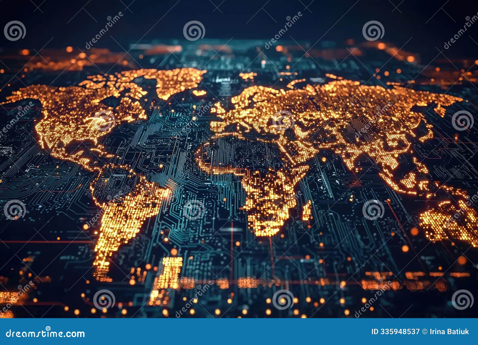 Digital Atlas: World Map Crafted from Microchips, Modern World S ...