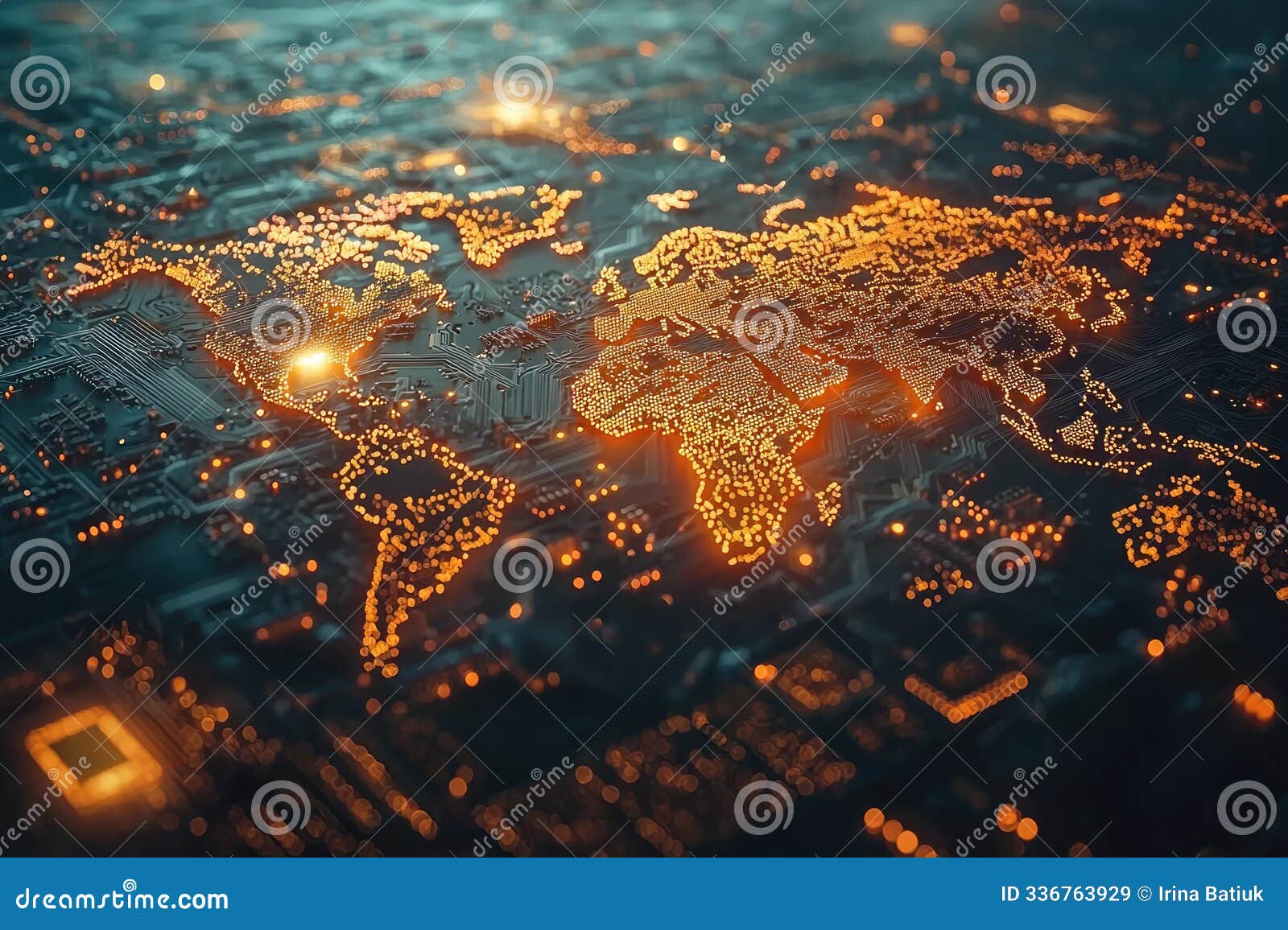 Digital Atlas: World Map Crafted from Microchips, Modern World S ...