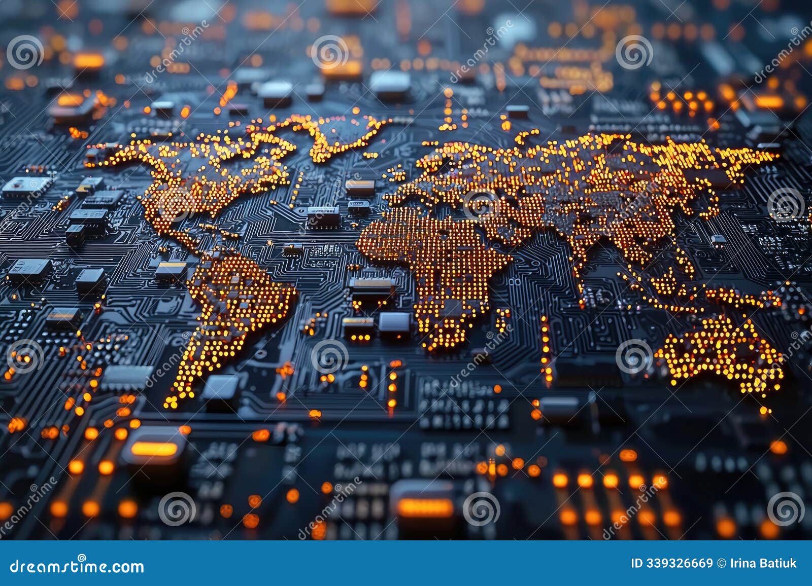 Digital Atlas: World Map Crafted from Microchips, Modern World S ...
