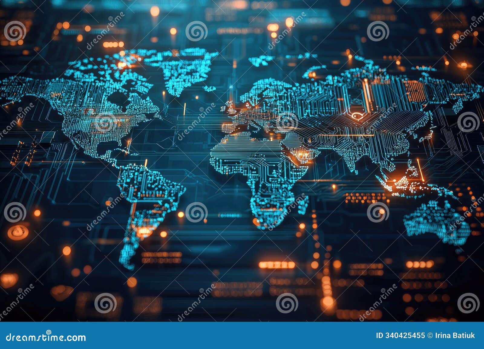 Digital Atlas: World Map Crafted from Microchips, Modern World S ...