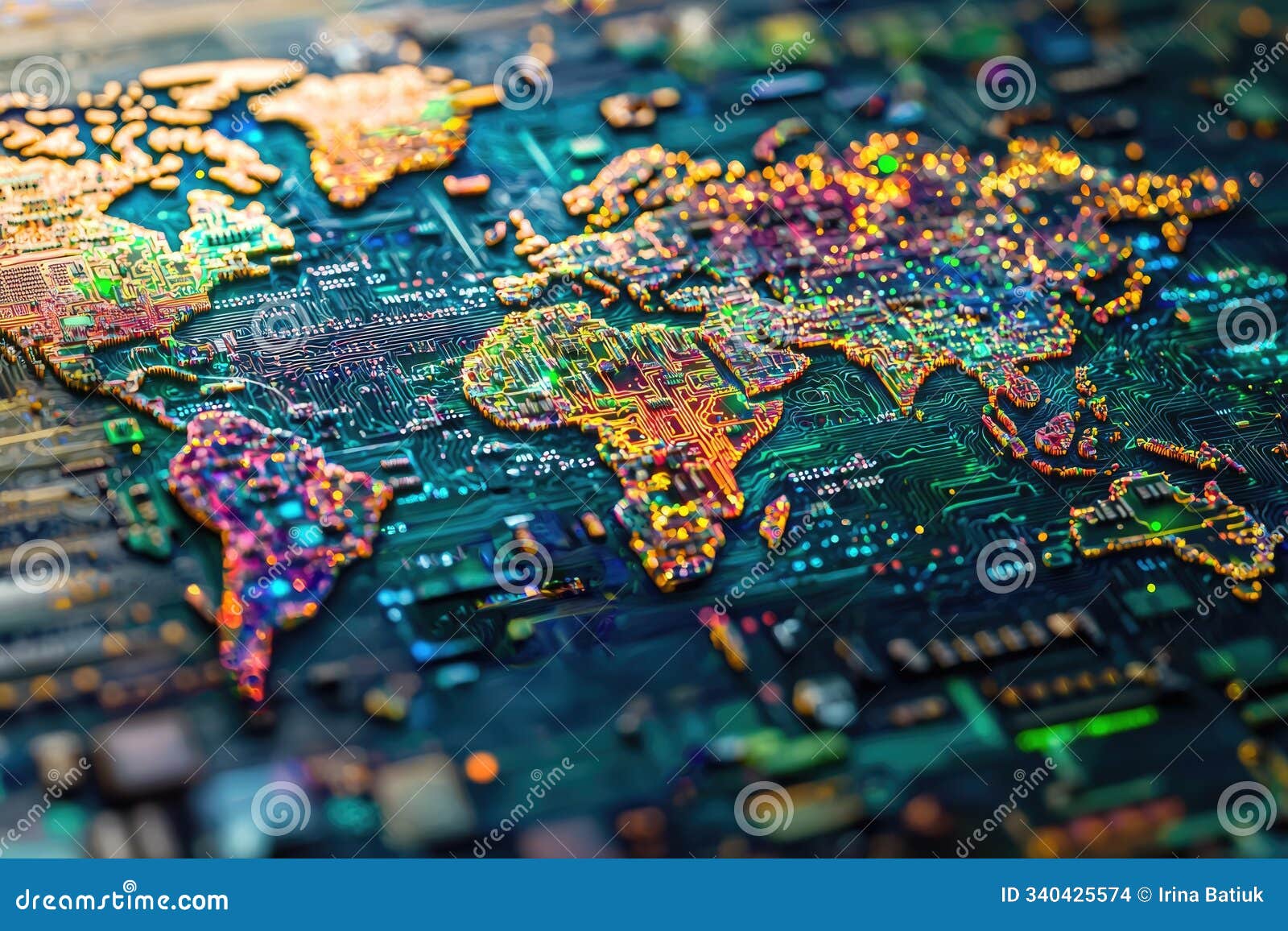 Digital Atlas: World Map Crafted from Microchips, Modern World S ...