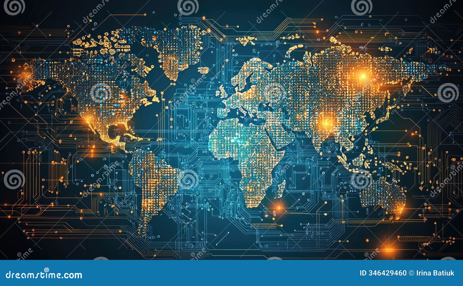 Digital Atlas: World Map Crafted from Microchips, Modern World S ...