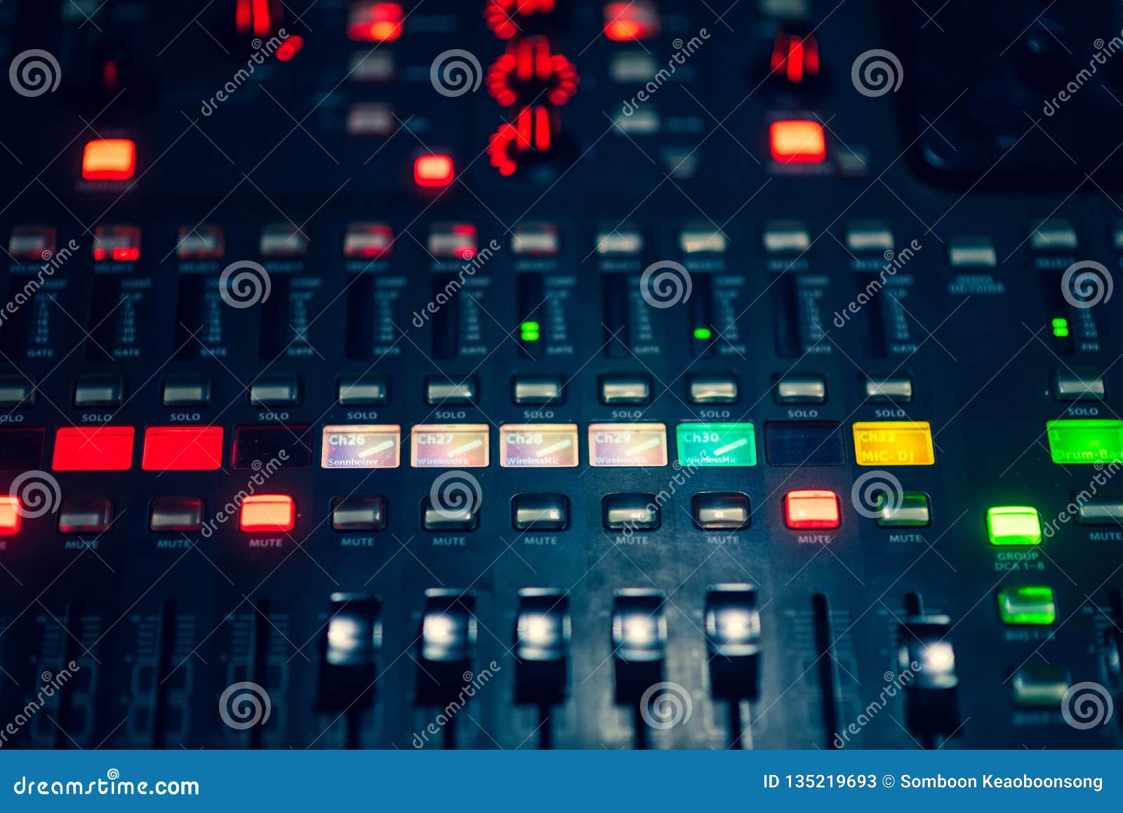 Digital Audio Mixer with a Light Button Stock Image - Image of light ...