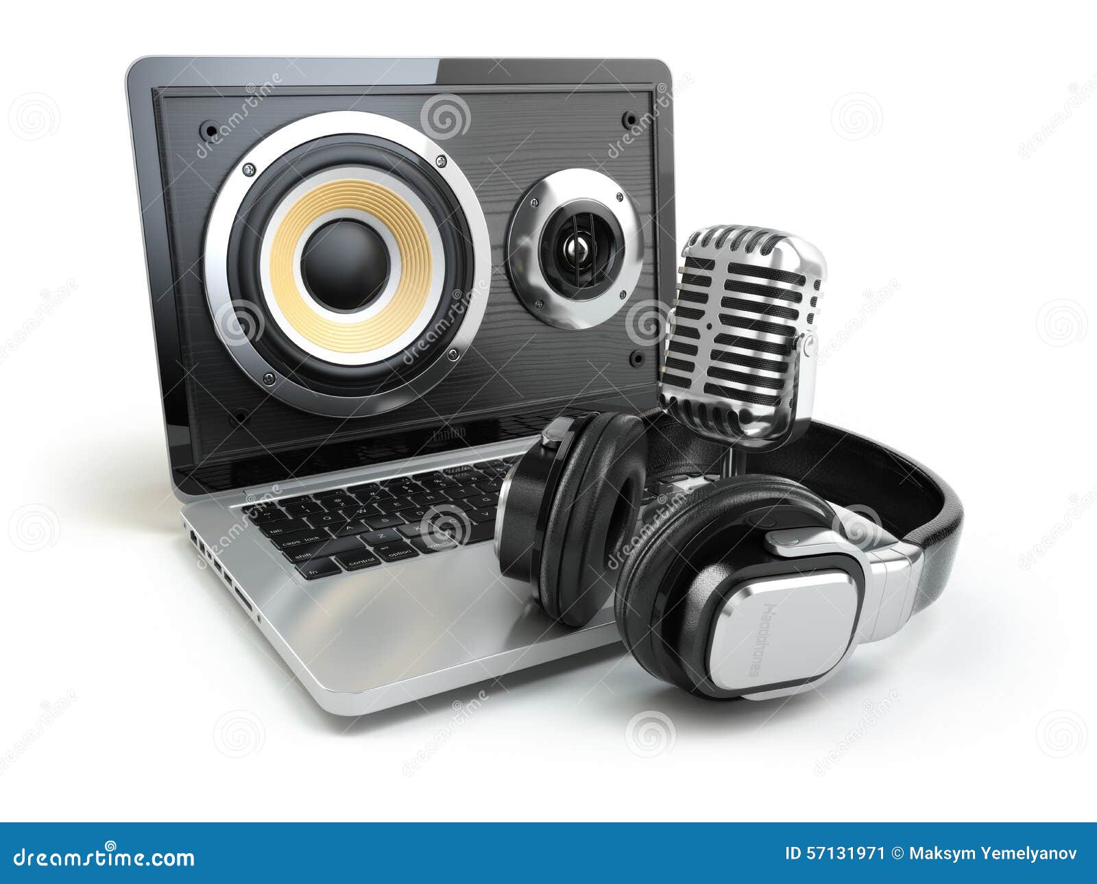 Digital Audio or Music Software Concept. Laptop, Microphone and Stock ...