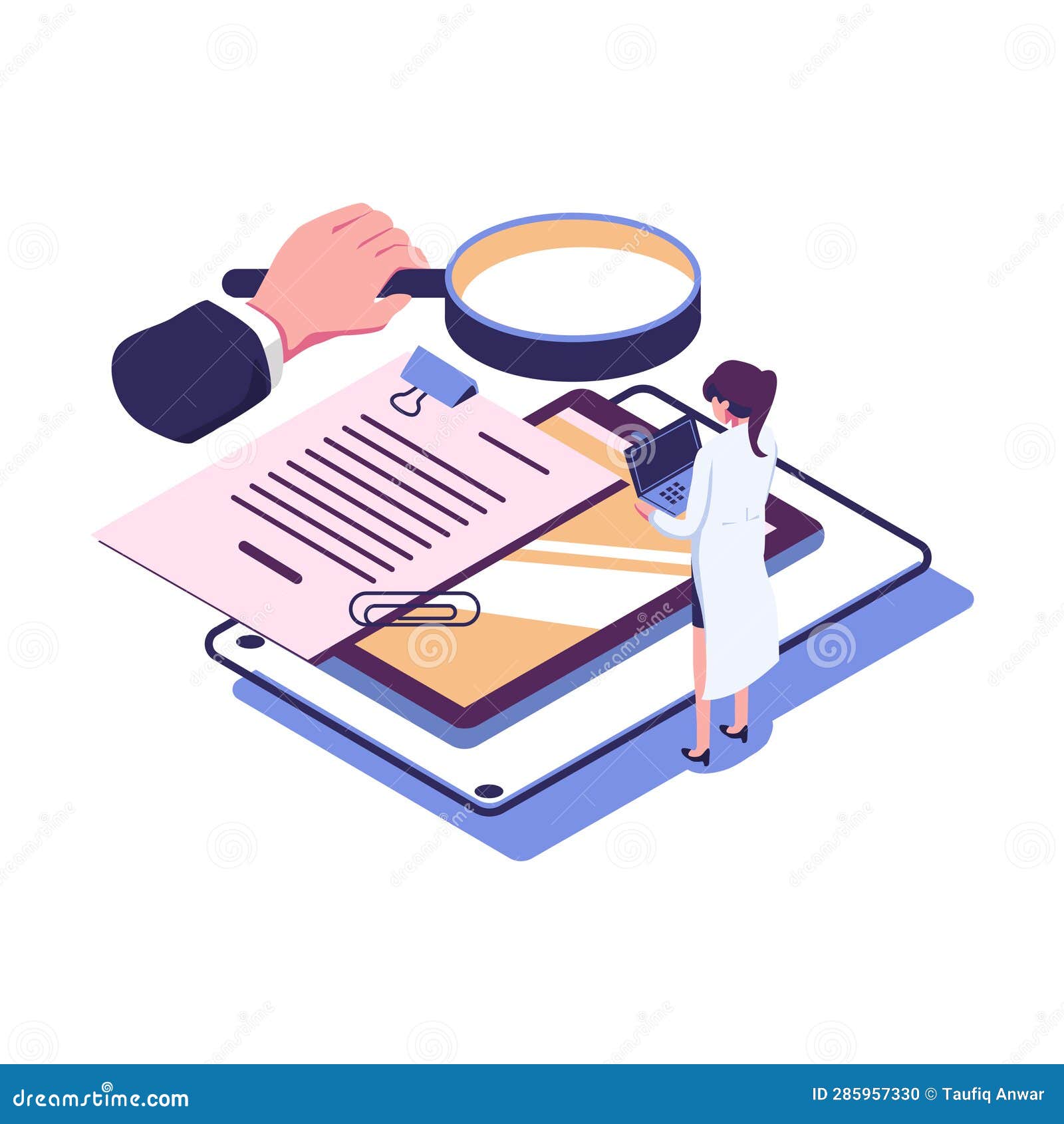 Digital Auditing Flat Style Isometric Illustration Design Stock Vector ...