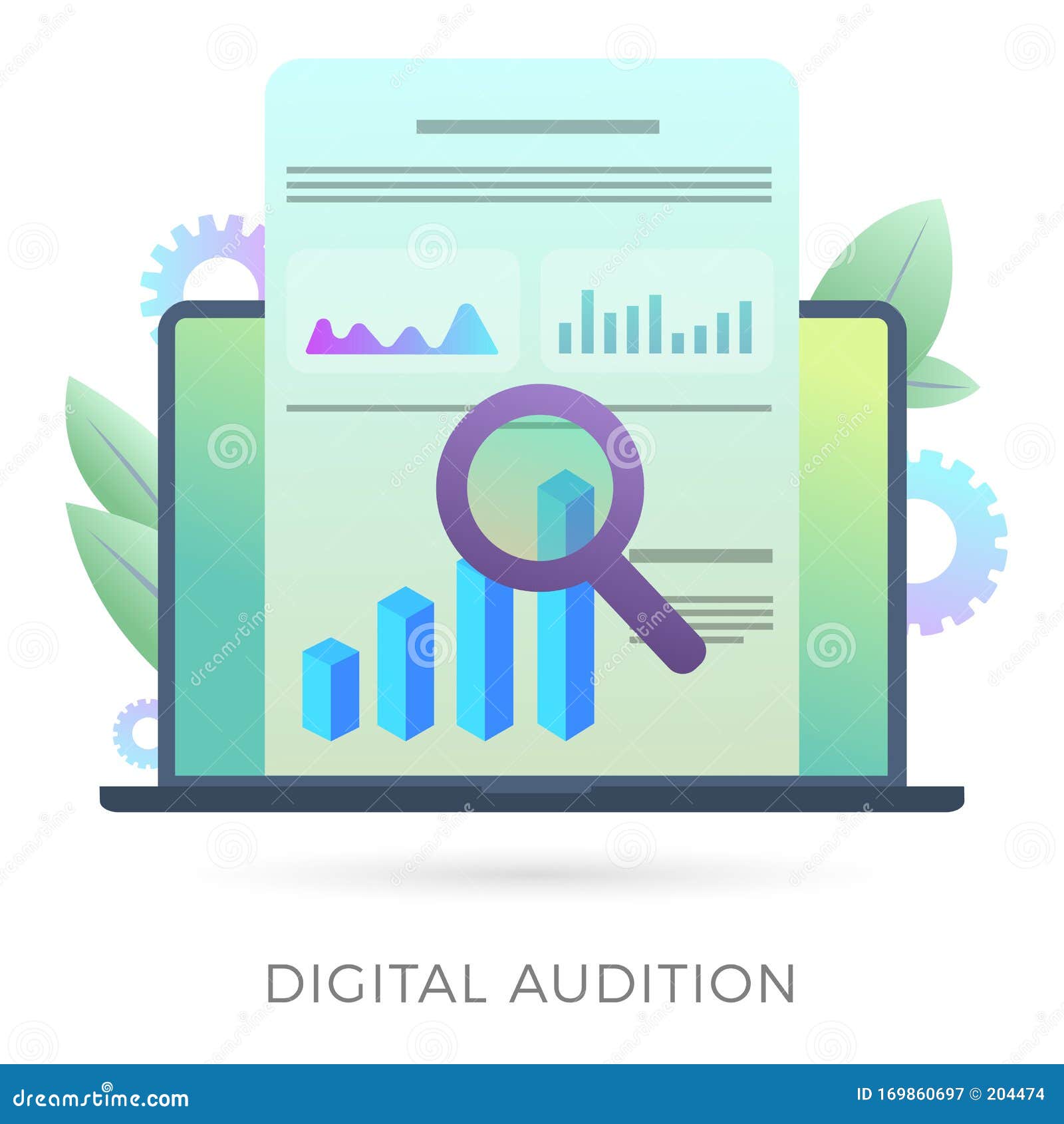 Digital Audition Vector Icon Concept with Financial Data Analysis, Seo ...