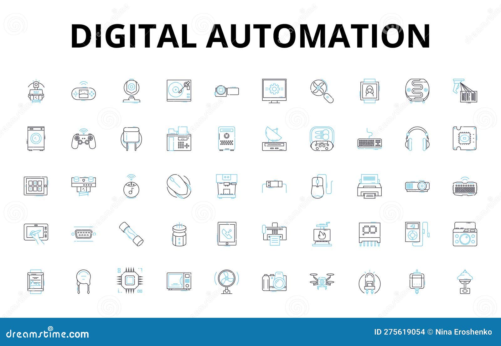 Digital Automation Linear Icons Set. Robotics, Automation, Artificial Intelligence, Machine ...