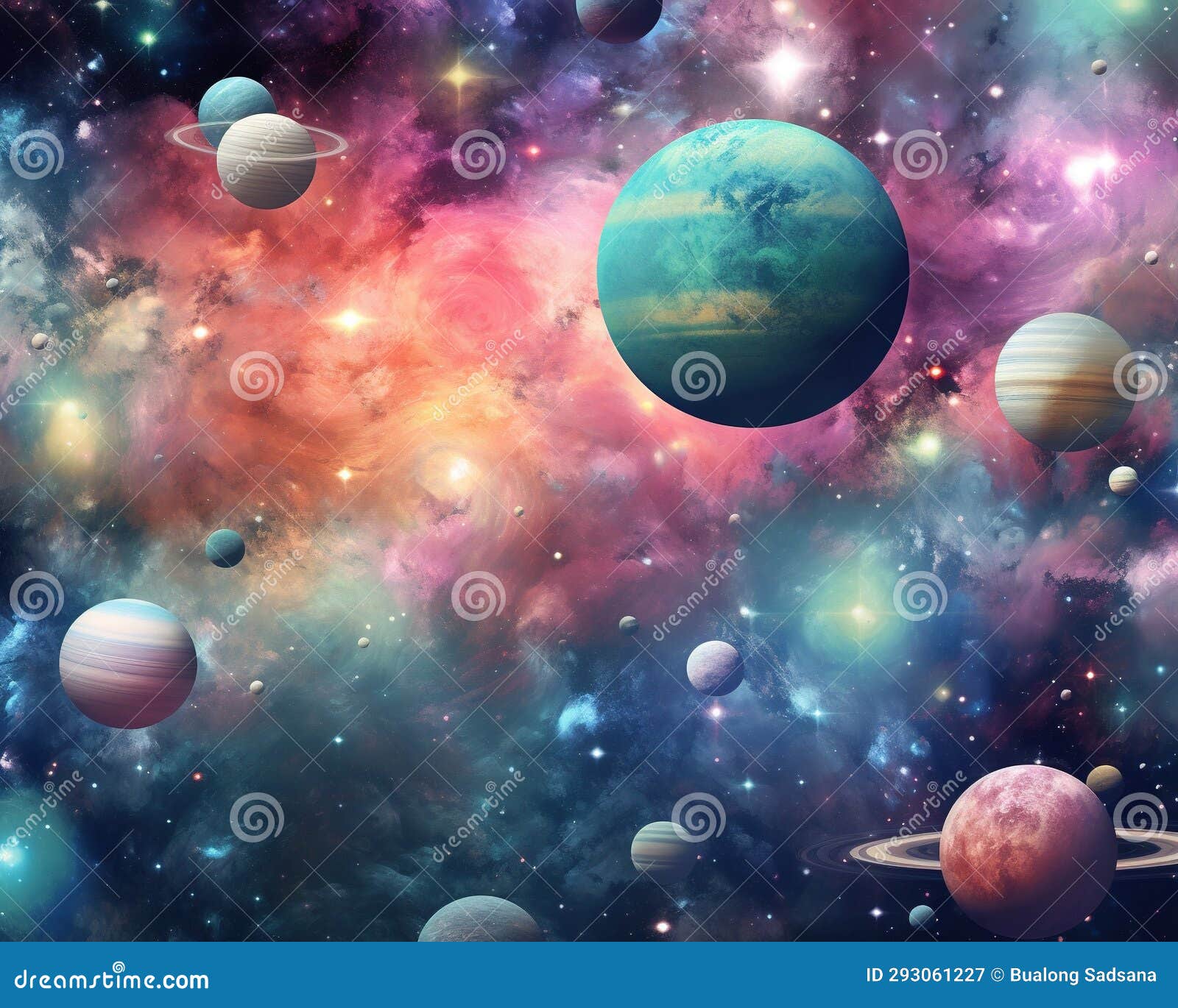 The Digital Backdrop is a Custom-made Colorful Planets. Stock ...