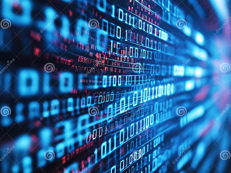 Digital Background. Binary Code Flowing through a Grid Streams of ...