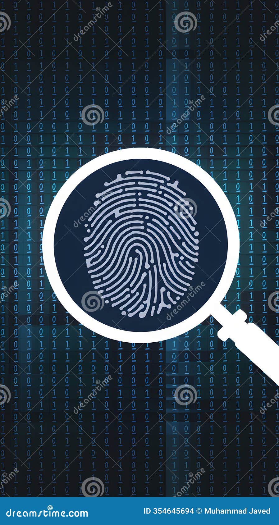 Magnified Glowing Fingerprint within Binary Background Symbolizes ...