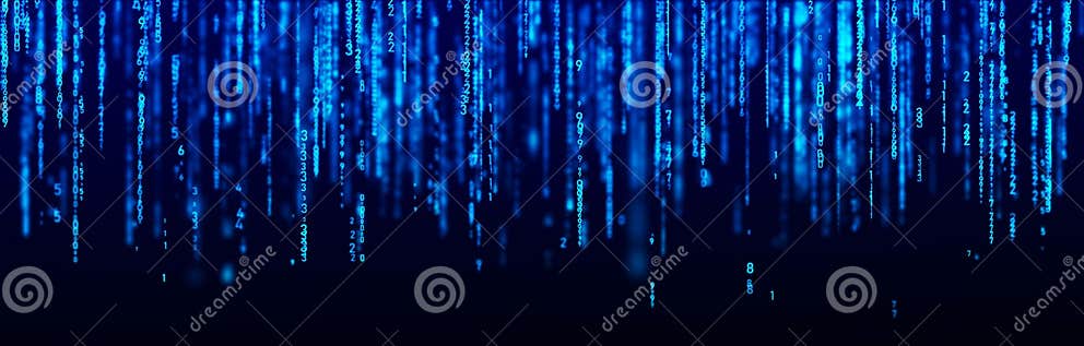 Digital Background Blue Matrix. Coding or Hacking Concept. Flow of Random Numbers. 3D Rendering ...