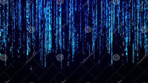 Digital Background Blue Matrix. Coding or Hacking Concept. Flow of Random Numbers. 3D Rendering ...