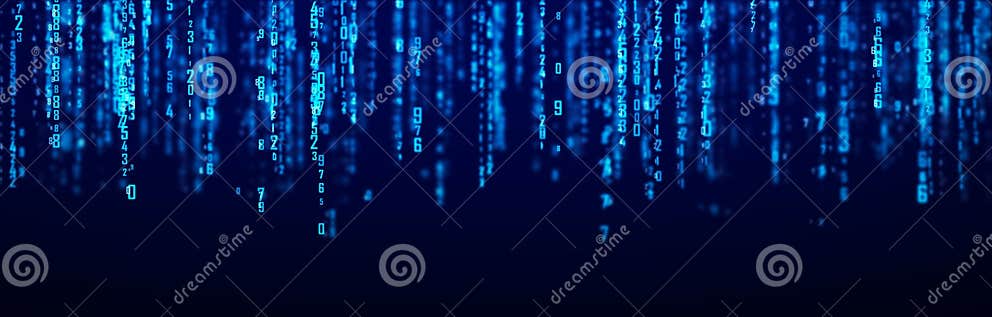 Digital Background Blue Matrix. Coding or Hacking Concept. Flow of Random Numbers. 3D Rendering ...