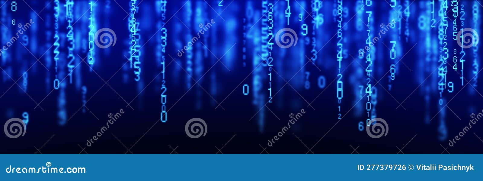 Digital Background Blue Matrix. Coding or Hacking Concept. Flow of Random Numbers. 3D Rendering ...