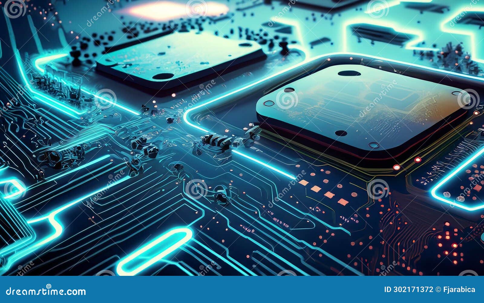 Digital Background with Computer Chip and Neon Light Stock Illustration ...