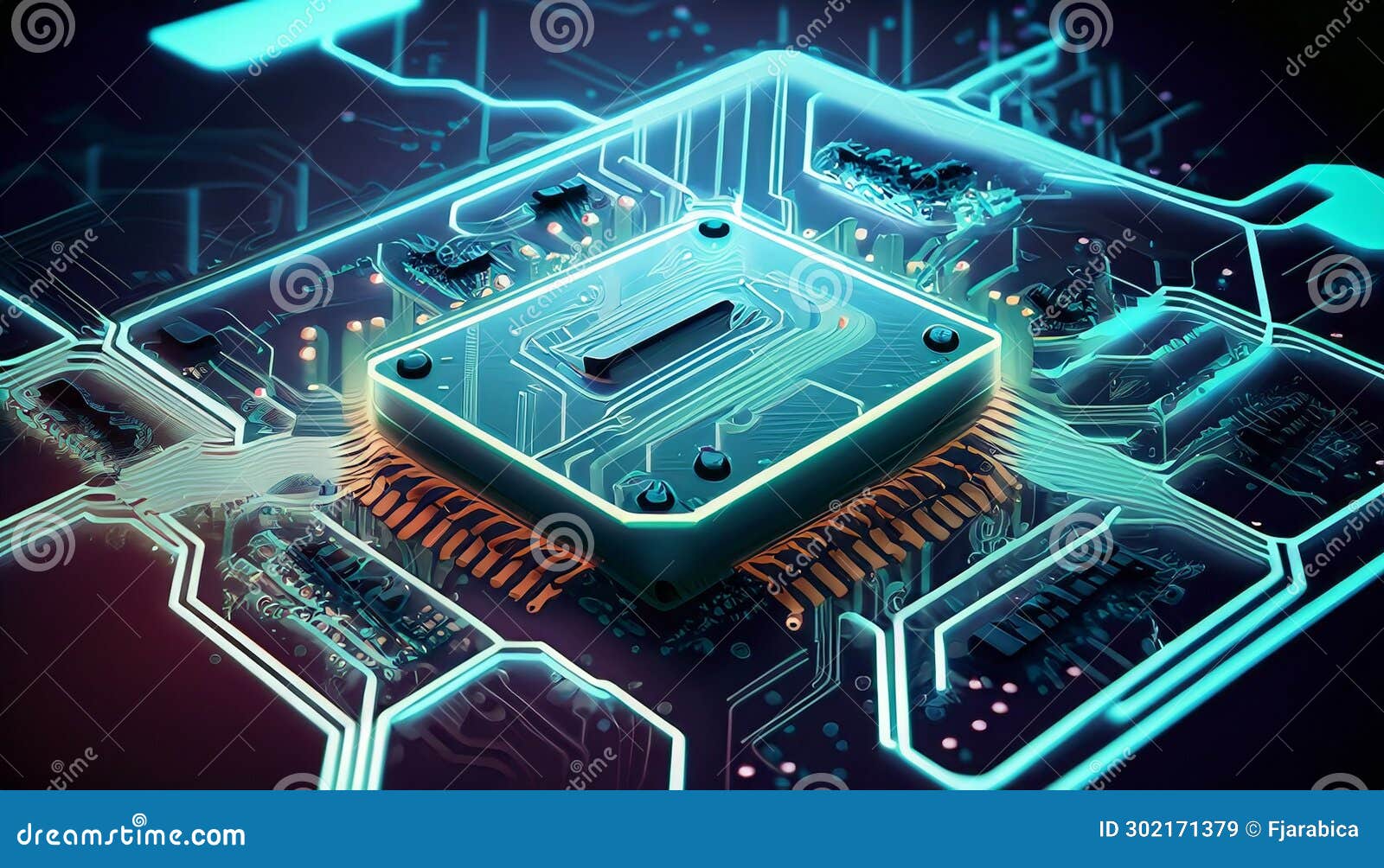 Digital Background with Computer Chip and Neon Light Stock Illustration ...