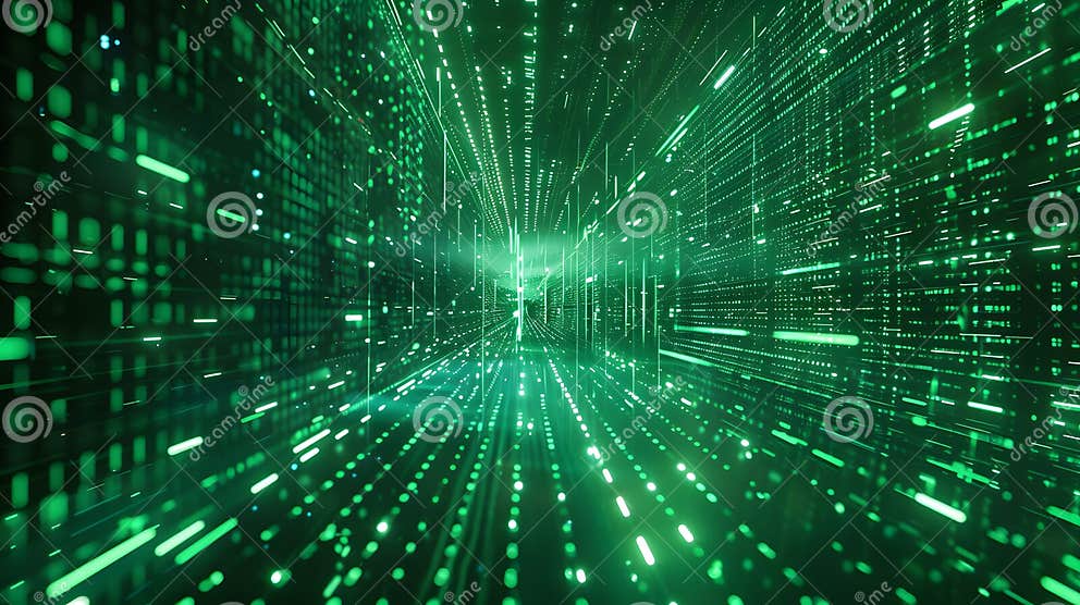 Green Digital Data Corridor Futuristic Background Stock Illustration ...