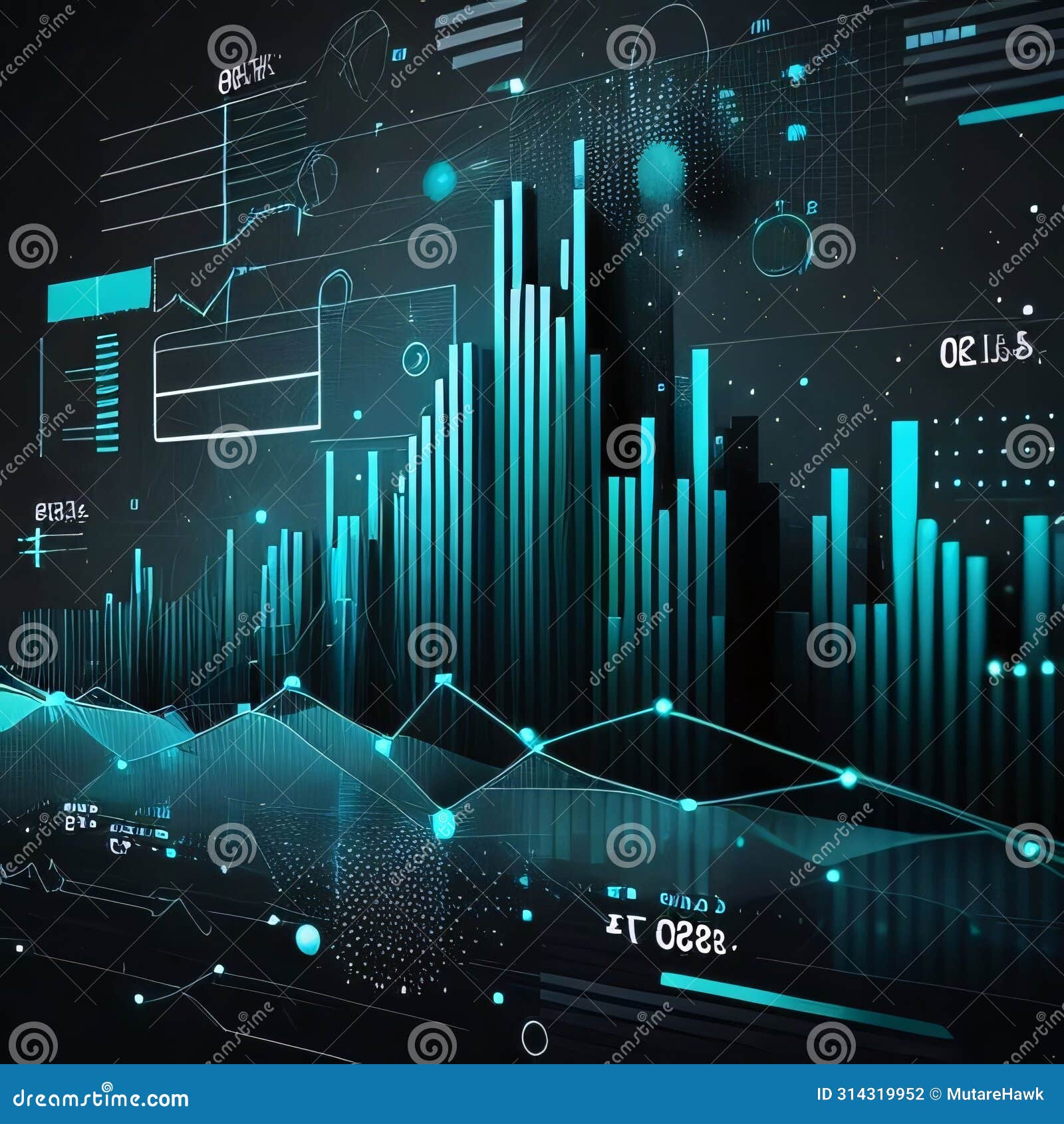 Digital Background Image with Graphs and Diagrams on Dark Backdrop. 3d ...