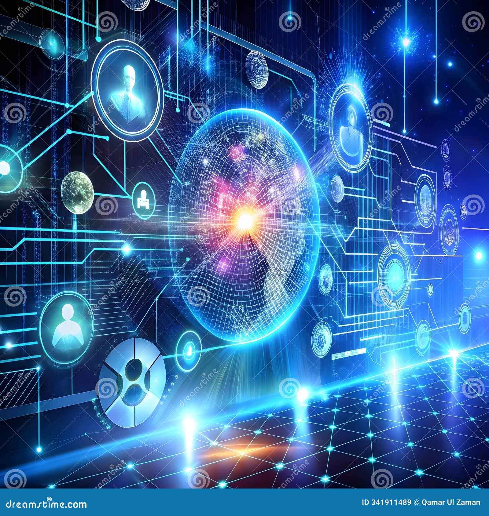 The Digital Background Encompasses Various Aspects Stock Illustration ...