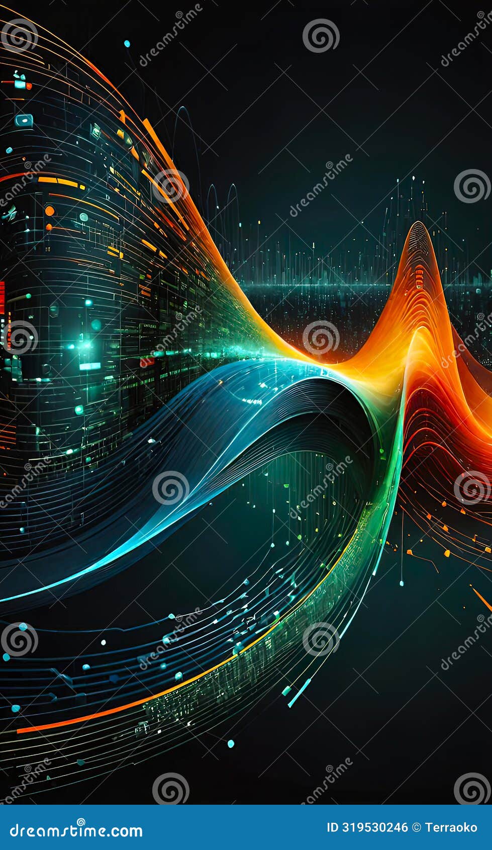 Digital Background of Technological Operations, Digital Code Flow, Neural Networks, Artificial ...