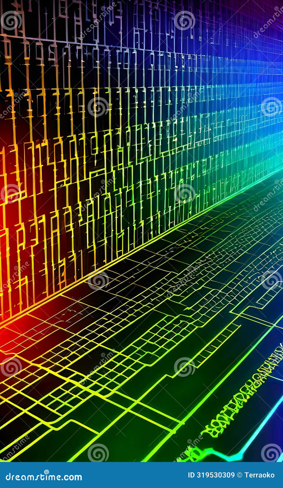 Digital Background of Technological Operations, Digital Code Flow, Neural Networks, Artificial ...