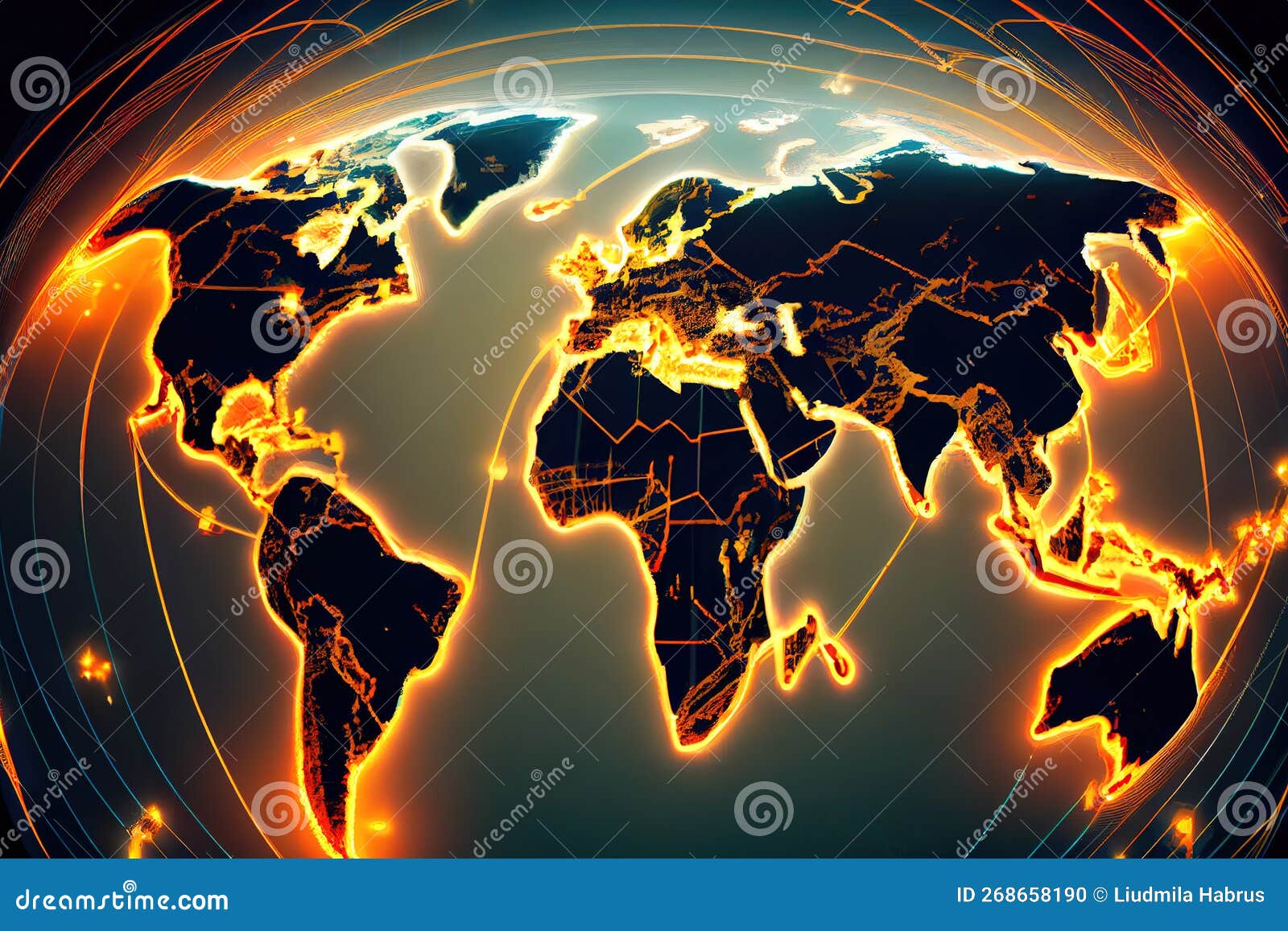 Digital Background View of the Earth from Space. Light Lines Connecting ...