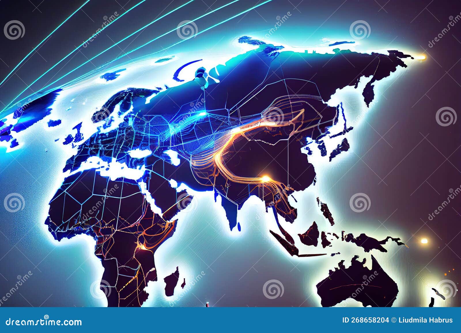 Digital Background View of the Earth from Space. Light Lines Connecting ...