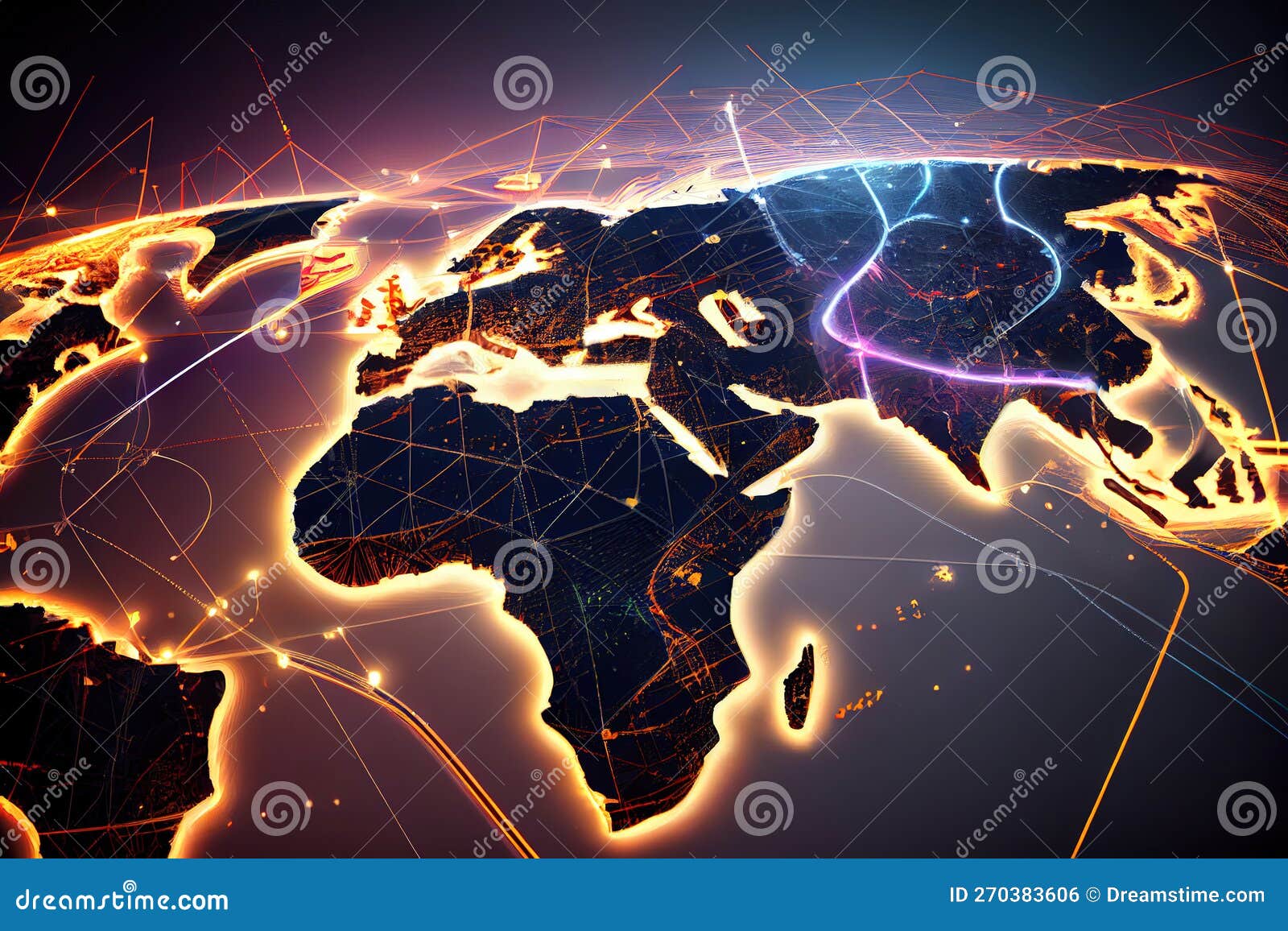Digital Background View of the Earth from Space. Light Lines Connecting ...