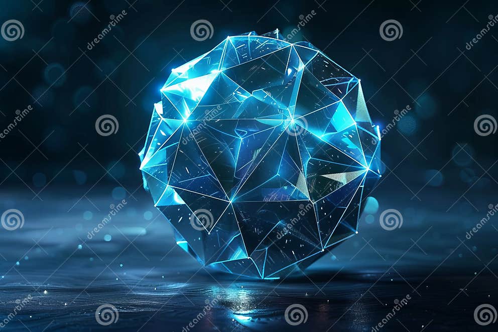 Digital Ball of Glowing 3d Triangular Polygons Stock Photo - Image of ...